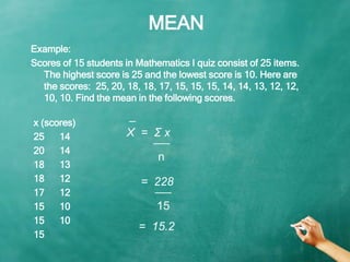 Mean, Median, Mode: Measures of Central Tendency | PPTX