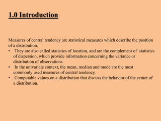 Measures of central tendency median mode | PPTX