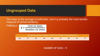 MEASURES OF CENTRAL TENDENCY OF AN UNGROUPED STATISTICAL DATA week 4 math 7.pptx