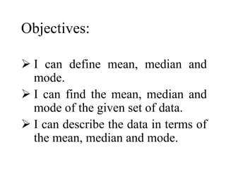 Measures of central tendency (ungrouped data) | PPTX