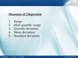 Measures of dispersion - united world school of business | PPTX
