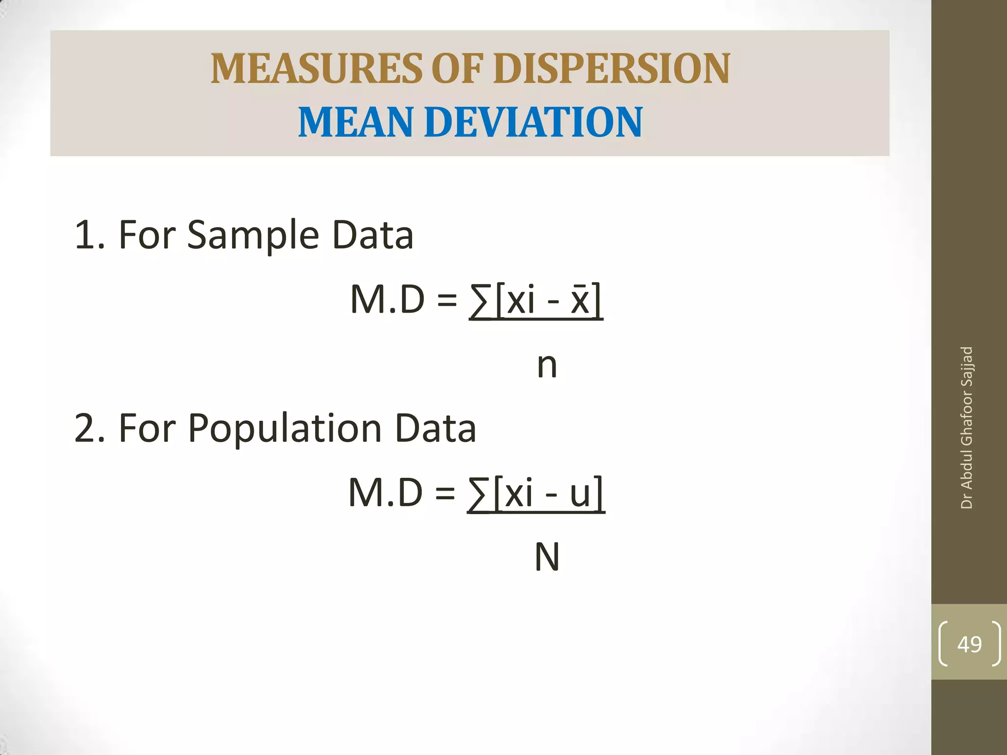 Measures of dispersion (ranges, quartile deviation, variance and ...