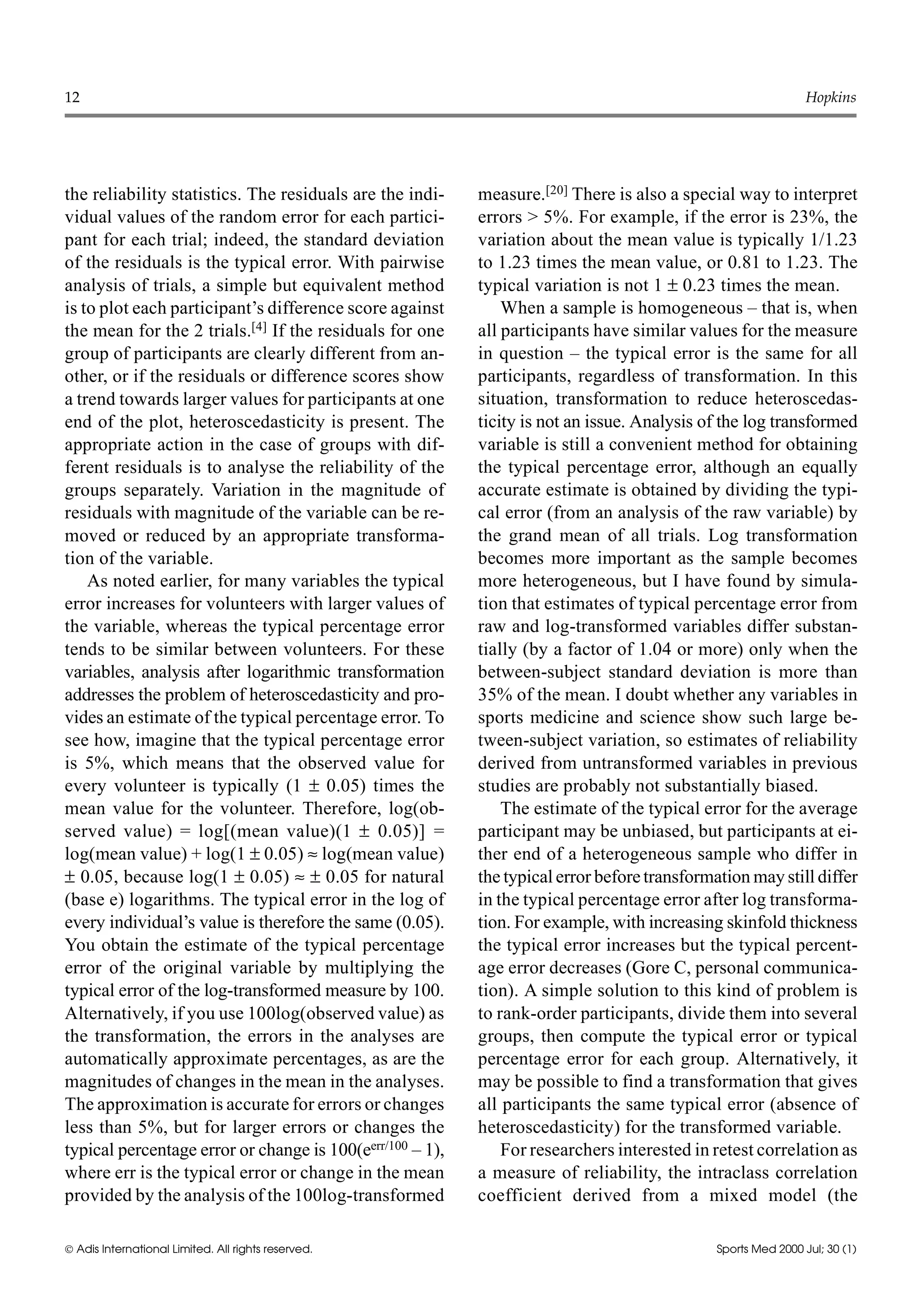 Measures of reliability in sports medicine and science | PDF