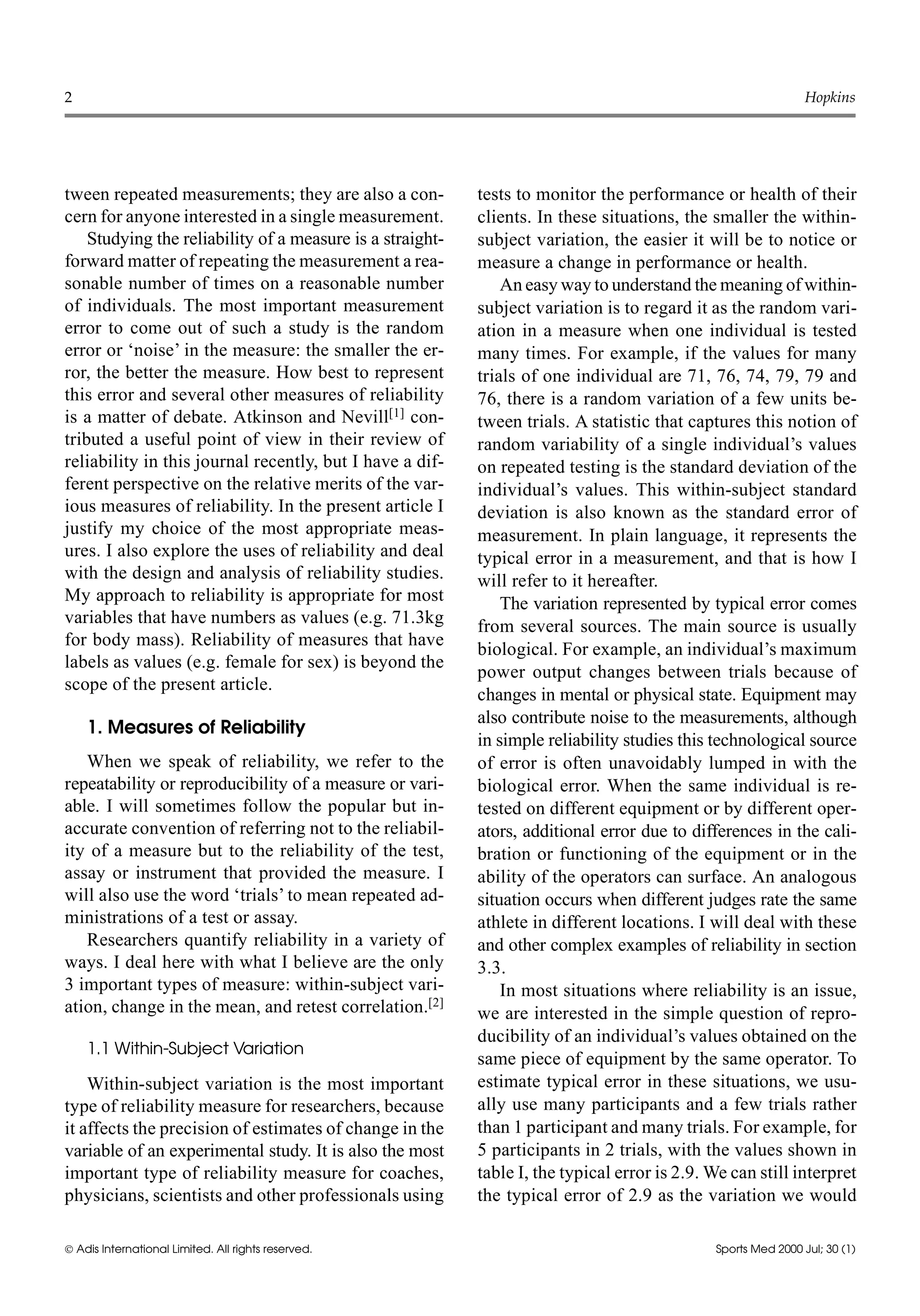 Measures of reliability in sports medicine and science | PDF