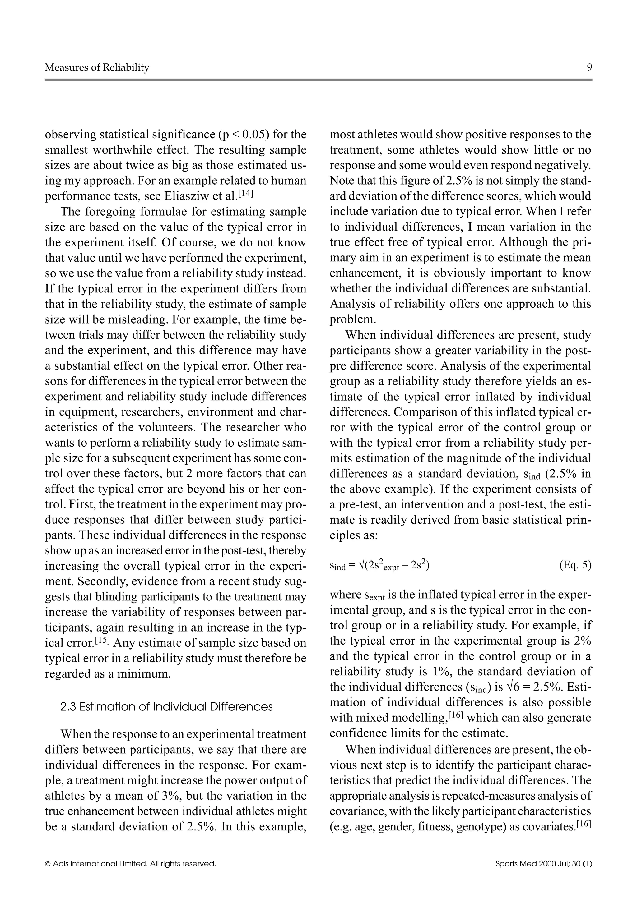 Measures of reliability in sports medicine and science | PDF