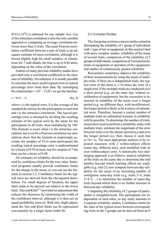 Measures of reliability in sports medicine and science | PDF