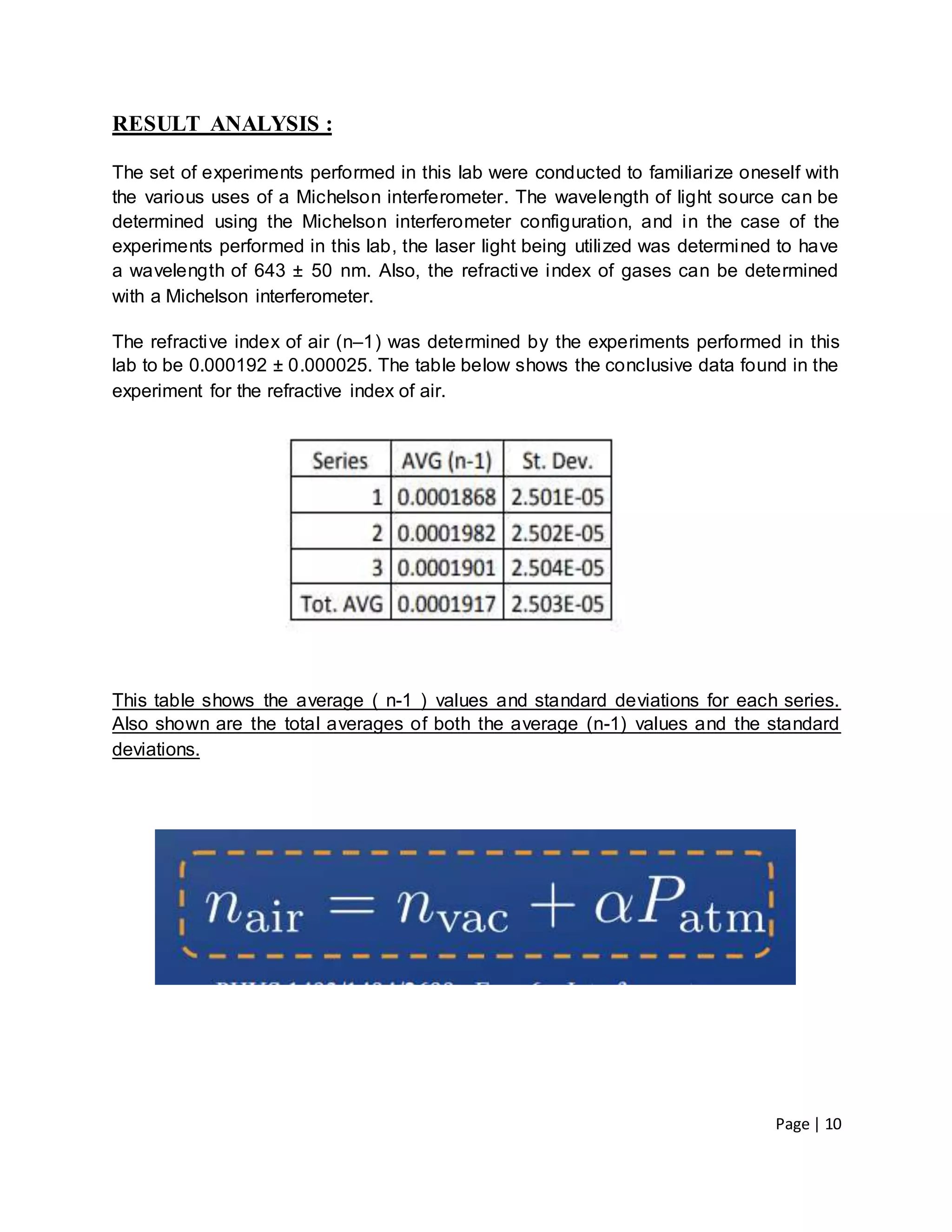 Measure the refractive index of air using a Michelson interferometer. | DOCX