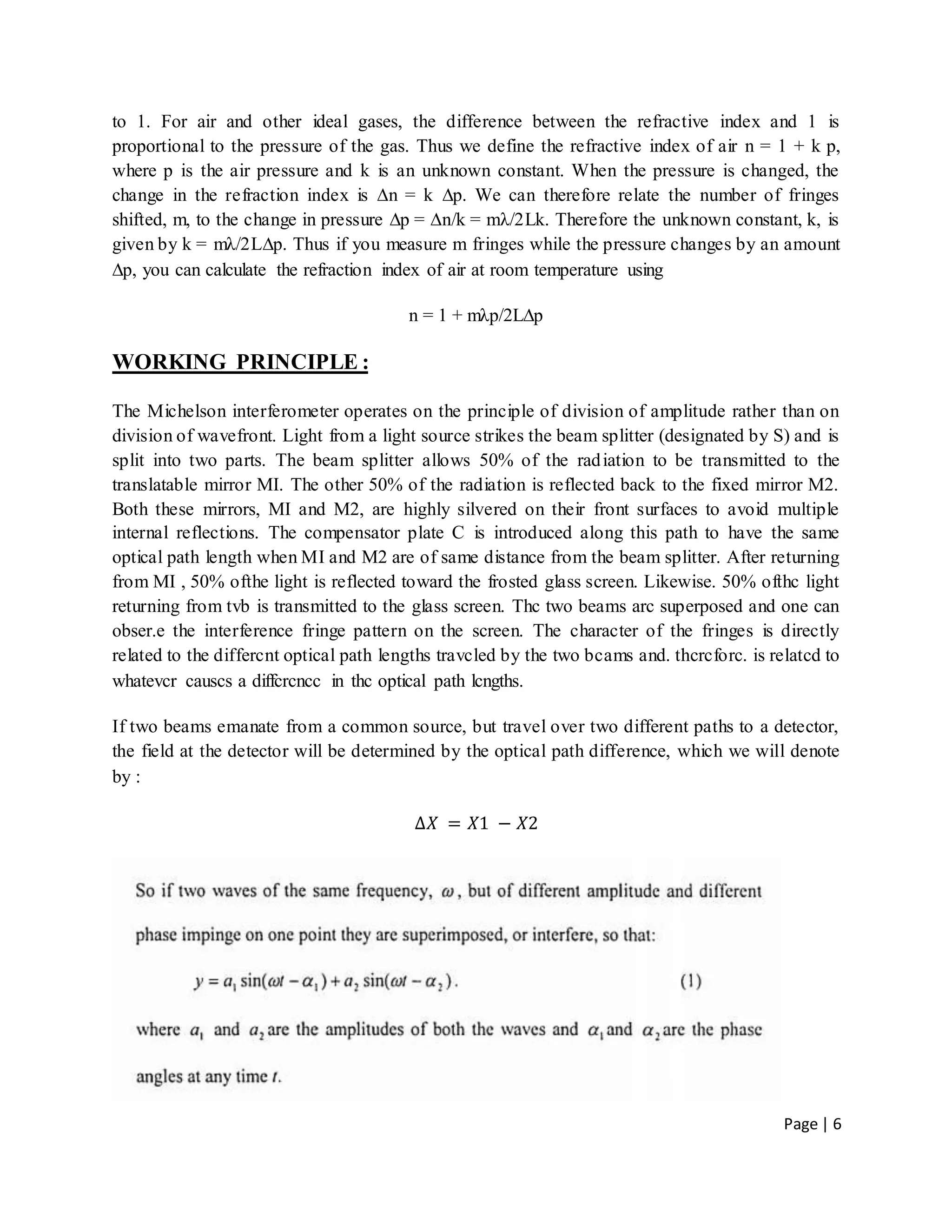 Measure the refractive index of air using a Michelson interferometer. | DOCX