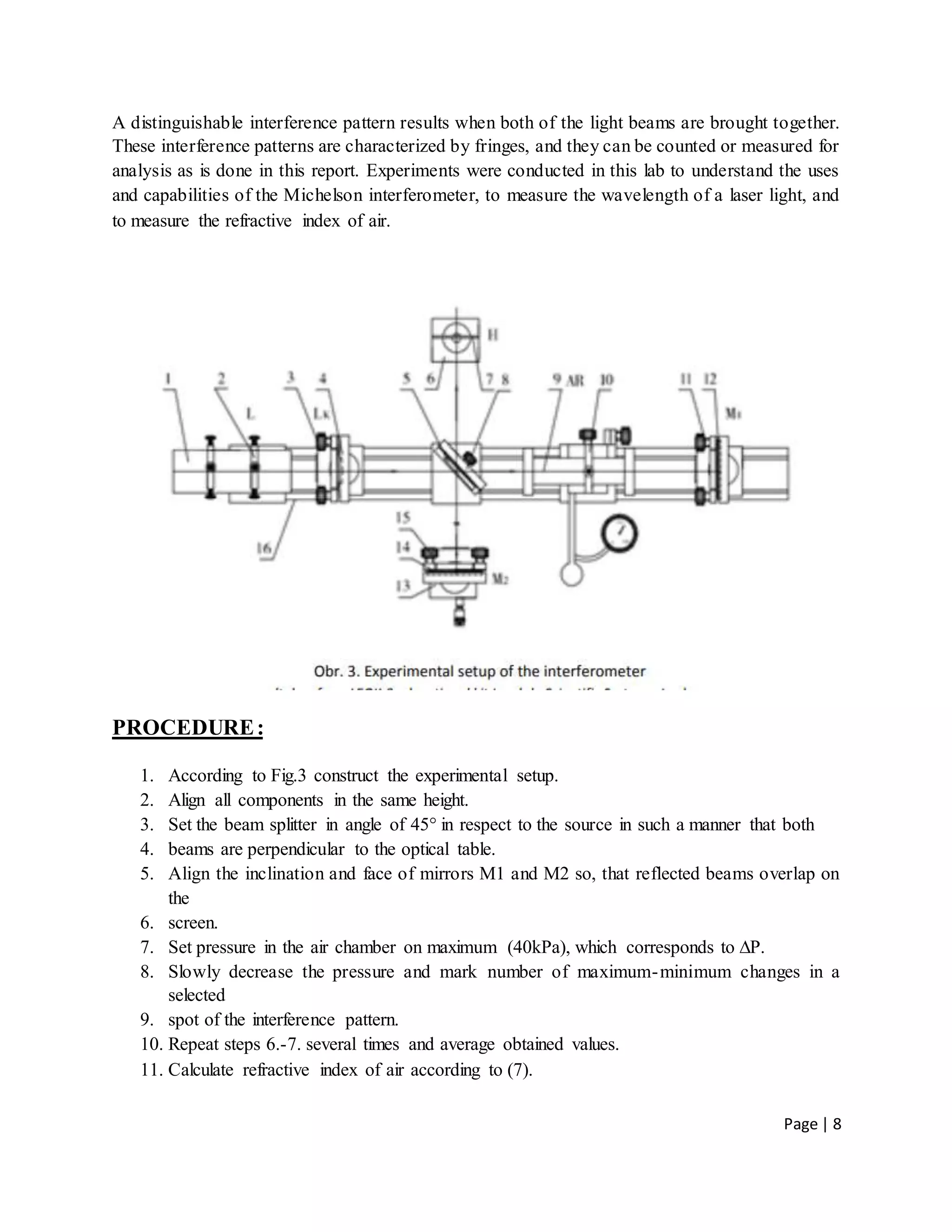 Measure the refractive index of air using a Michelson interferometer. | DOCX