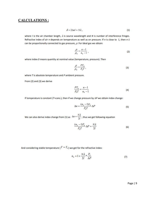 Measure the refractive index of air using a Michelson interferometer. | DOCX | Physics | Science