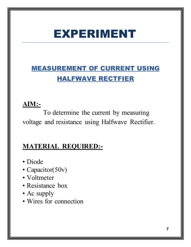 CLASS 12 PHYSICS PROJECT - Measuring current using halfwave rectifier ...