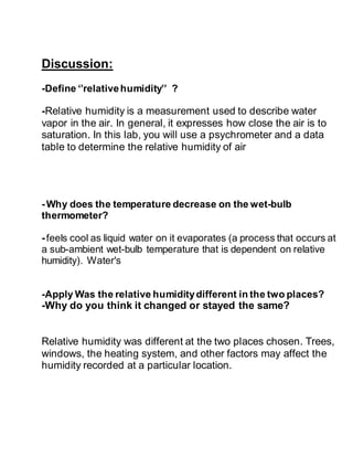 Measuring humidity | DOCX | Weather | Science