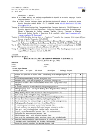 Measuring language anxiety in an efl context | PDF | Brain and Nervous ...