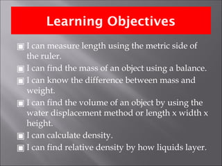 Determining Measuring mass volume and density.pptx