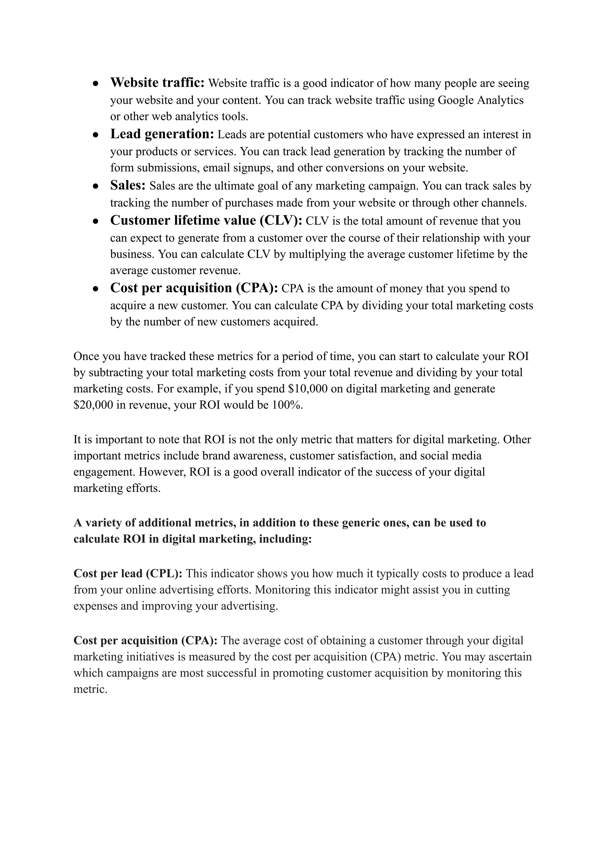 Measuring Roi In Digital Marketing Metrics That Matter Pdf