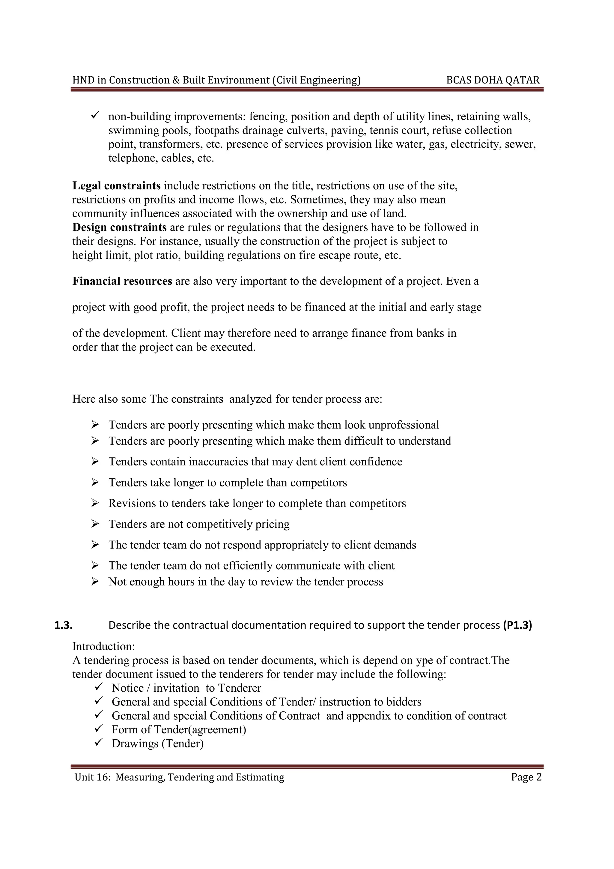 Measuring tendering and estimating for CBE | PDF