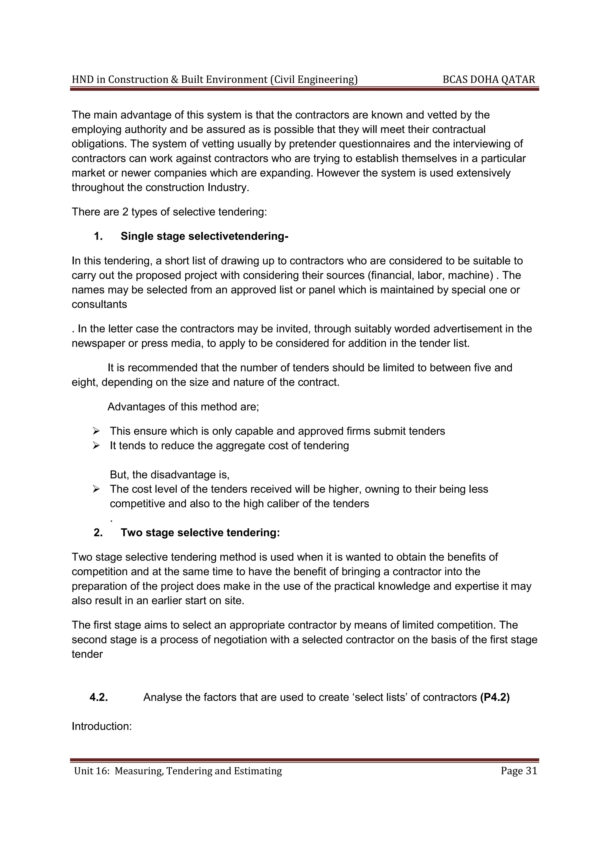 Measuring tendering and estimating for CBE | PDF