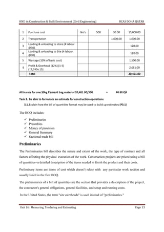 Measuring tendering and estimating for CBE | PDF
