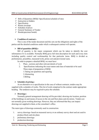 Measuring tendering and estimating for CBE | PDF