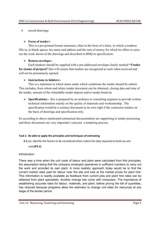 Measuring tendering and estimating for CBE | PDF