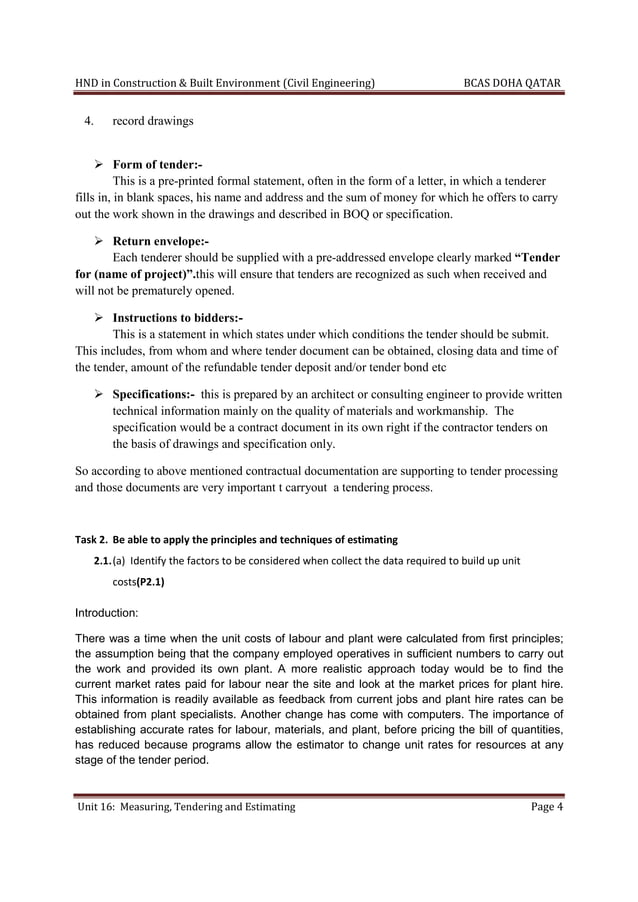 Measuring tendering and estimating for CBE | PDF