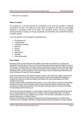 Measuring tendering and estimating for CBE | PDF