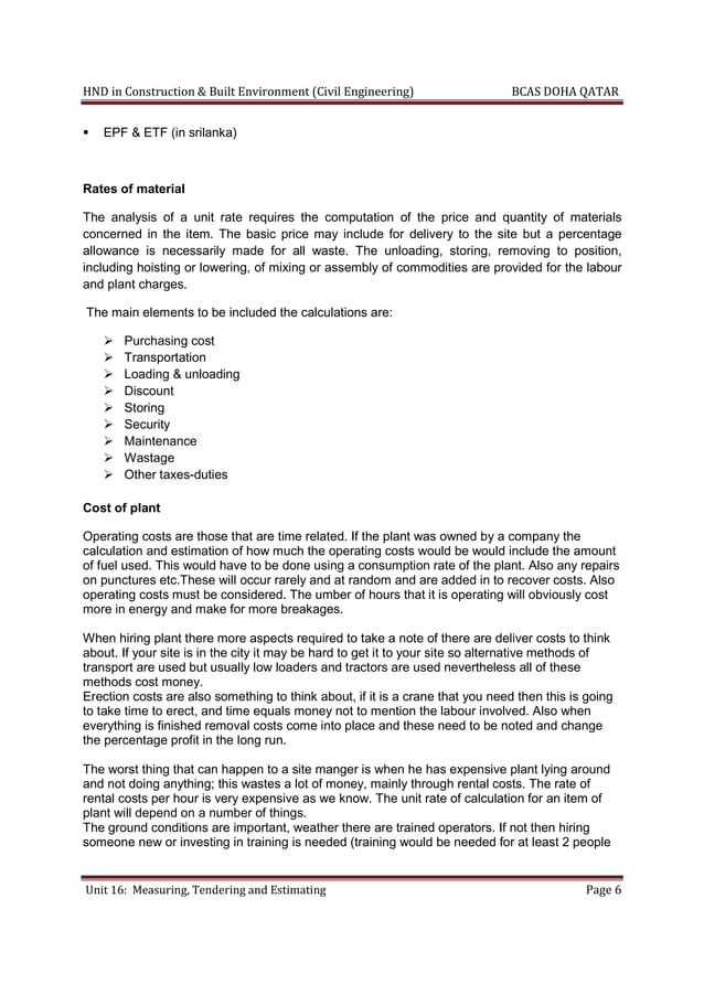 Measuring tendering and estimating for CBE | PDF