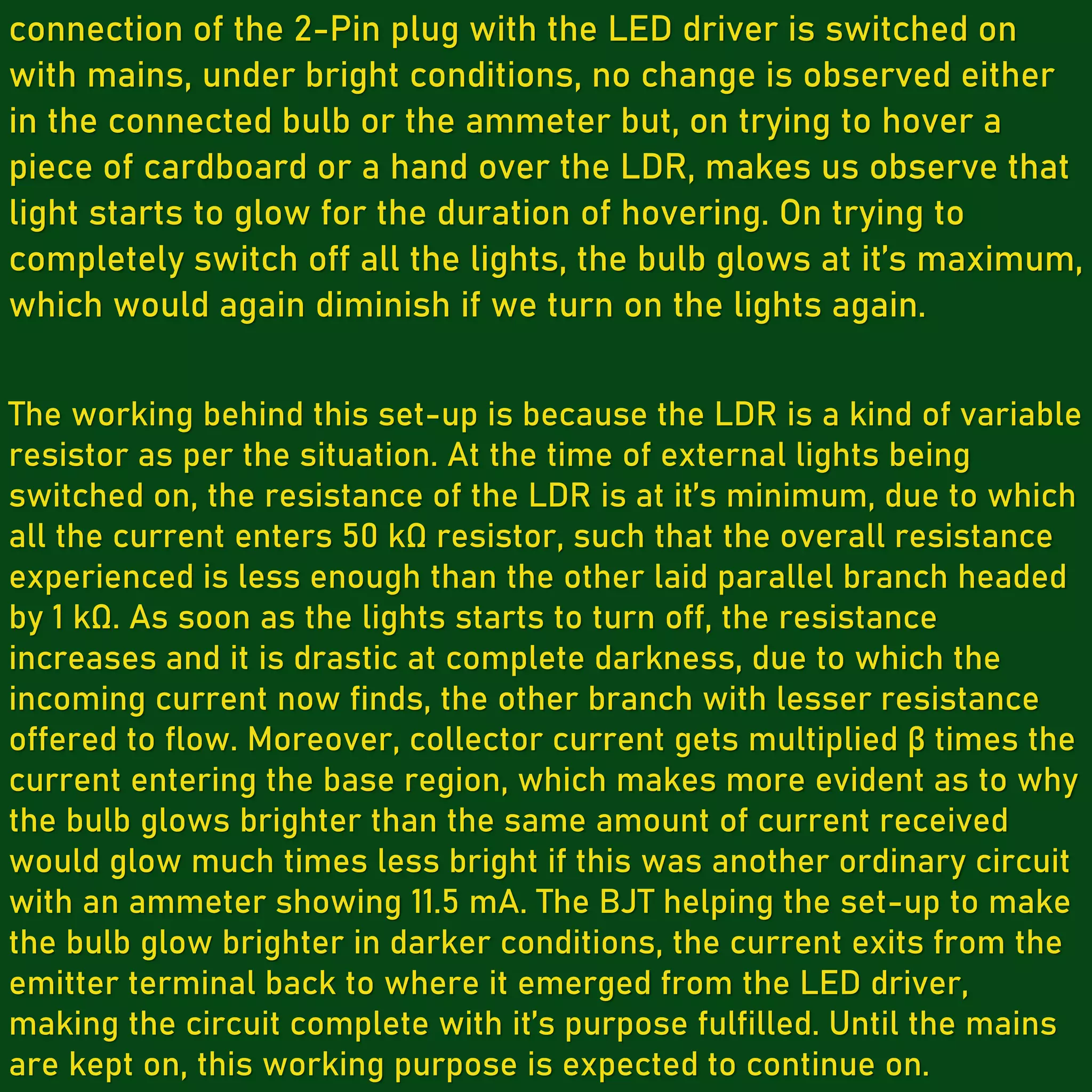 Measuring the amount of current drawn by a load in LDR circuit when in ...