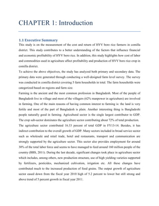 Measuring the cost of production and returns of hyv boro rice farmers :A study in comilla ...