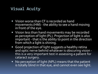 Measuring visual acuity (va) and performing pharmacological dilatation ...