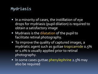 Measuring visual acuity (va) and performing pharmacological dilatation ...