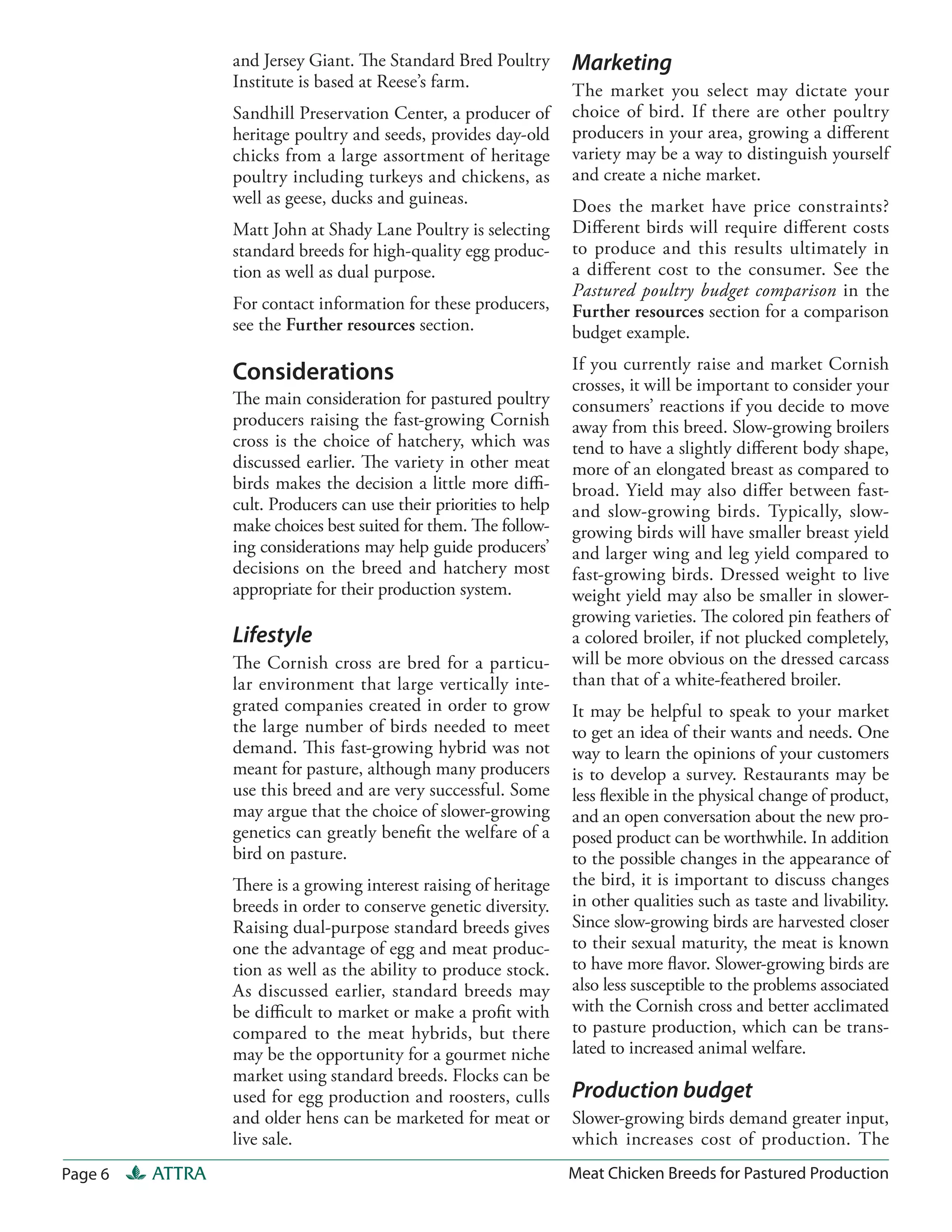 Meat Chicken Breeds for Pastured Production | PDF