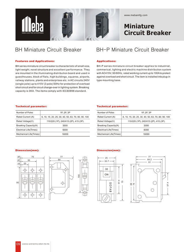 Meba Miniature Circuit Breaker for low voltage distribution switchboard ...