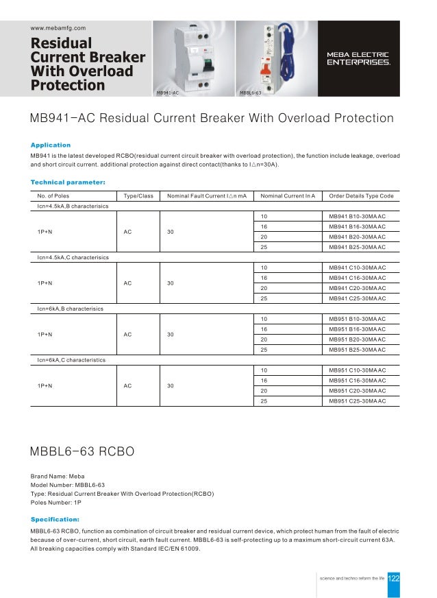 Meba Residual Current Breaker With Overload Protection