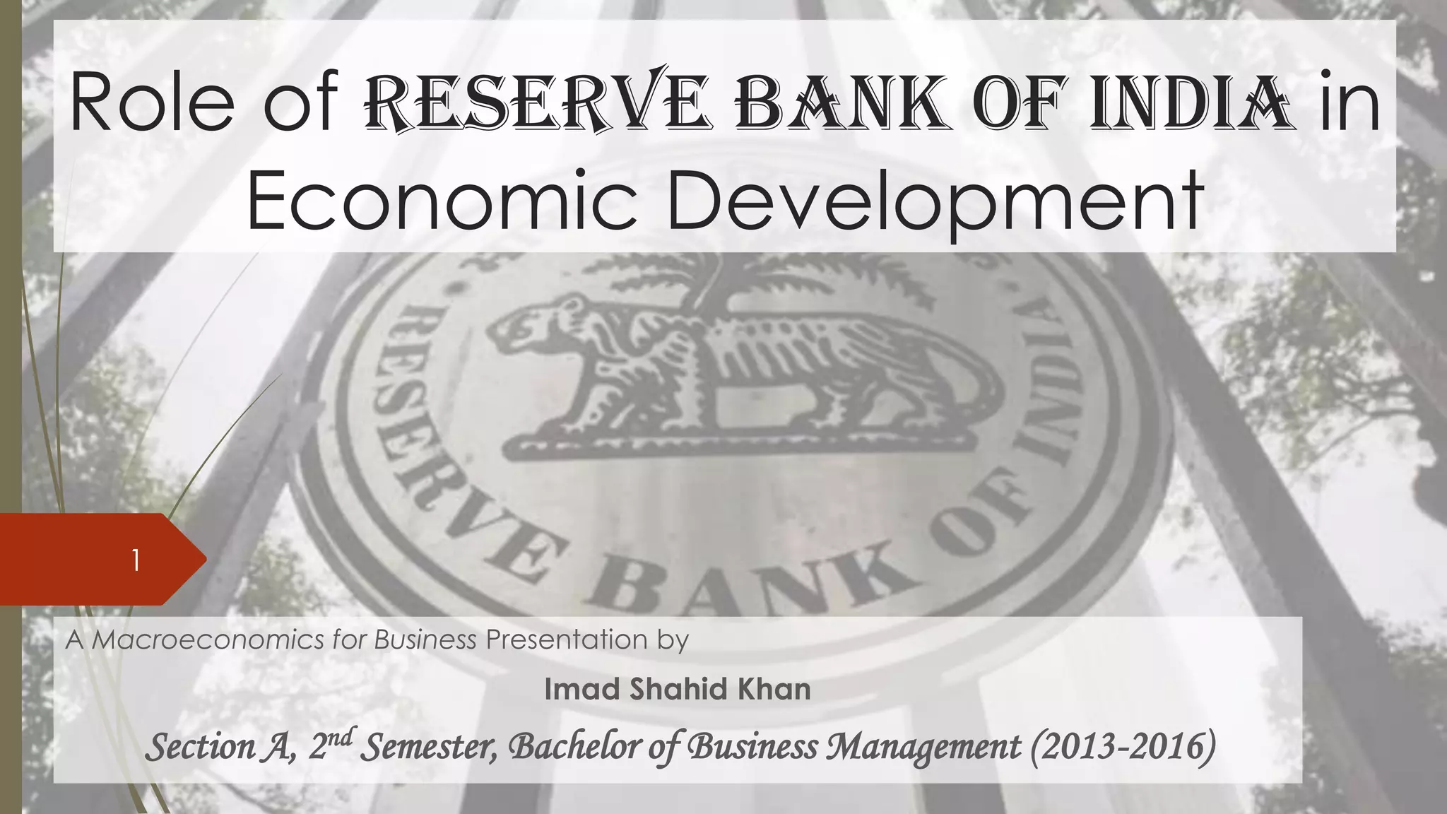 Role of Reserve Bank of India in Economic Development | PPTX