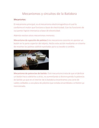 Mecanismos y circuitos de una batidora eléctrica | DOCX