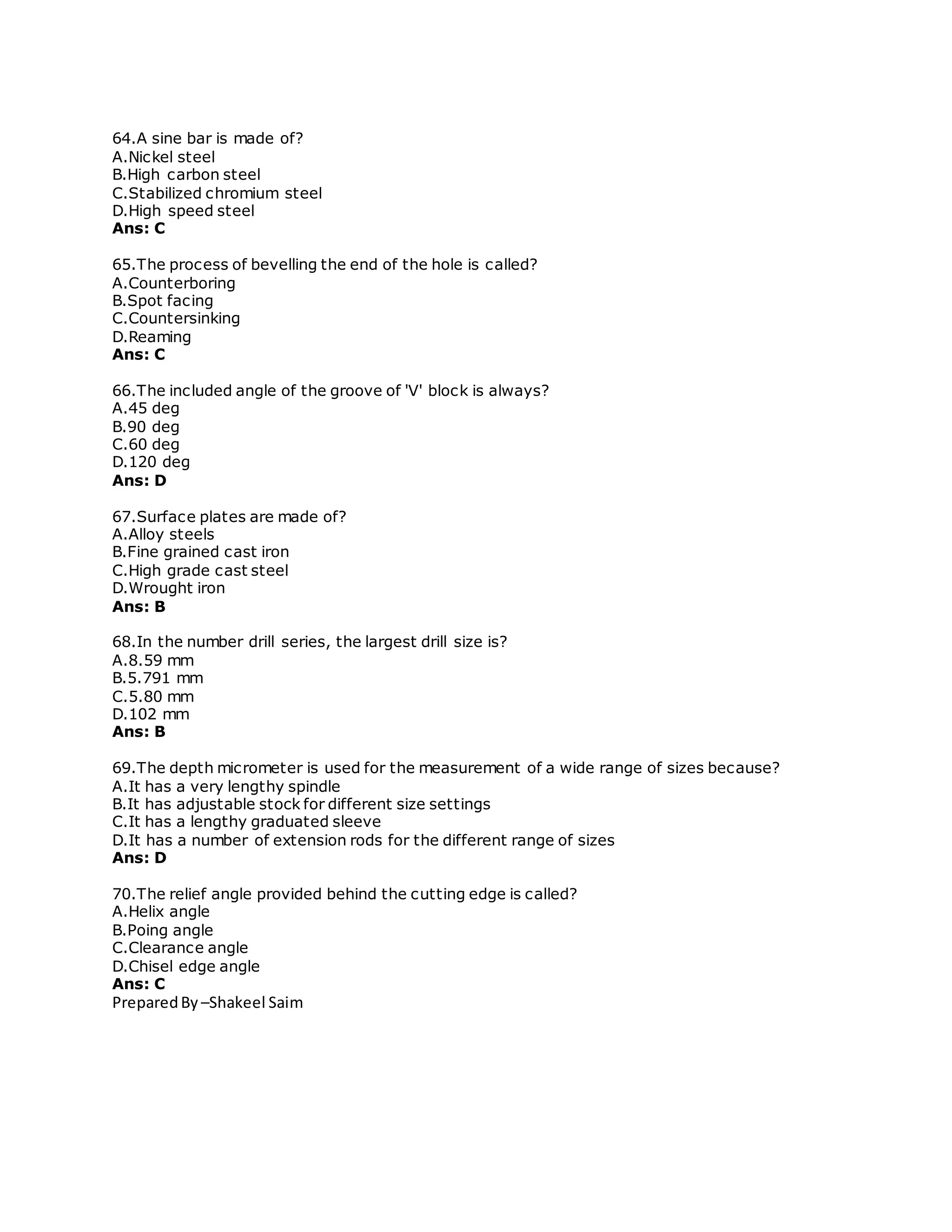 Mechanical engineering objective Questions and answer | DOCX