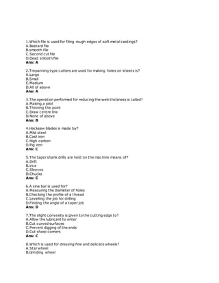 Mechanical engineering objective Questions and answer | DOCX