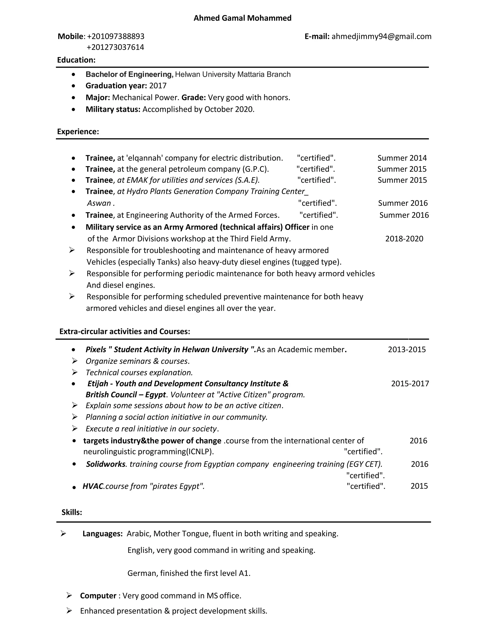 Mechanical engineer. ahmed gamal | PDF