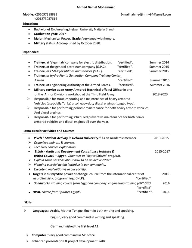 Mechanical engineer. ahmed gamal | PDF