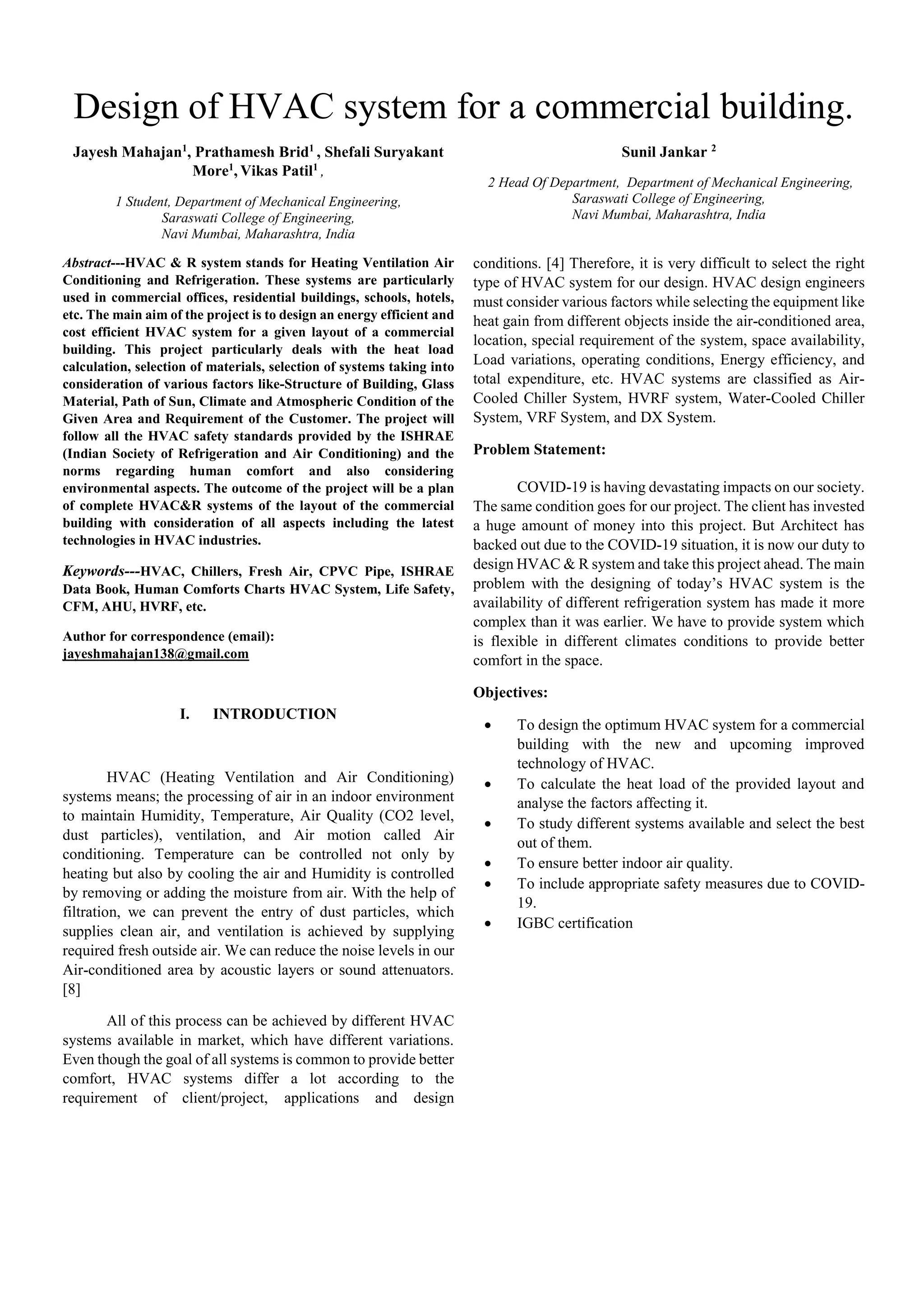Design of HVAC system for commercial building | PDF