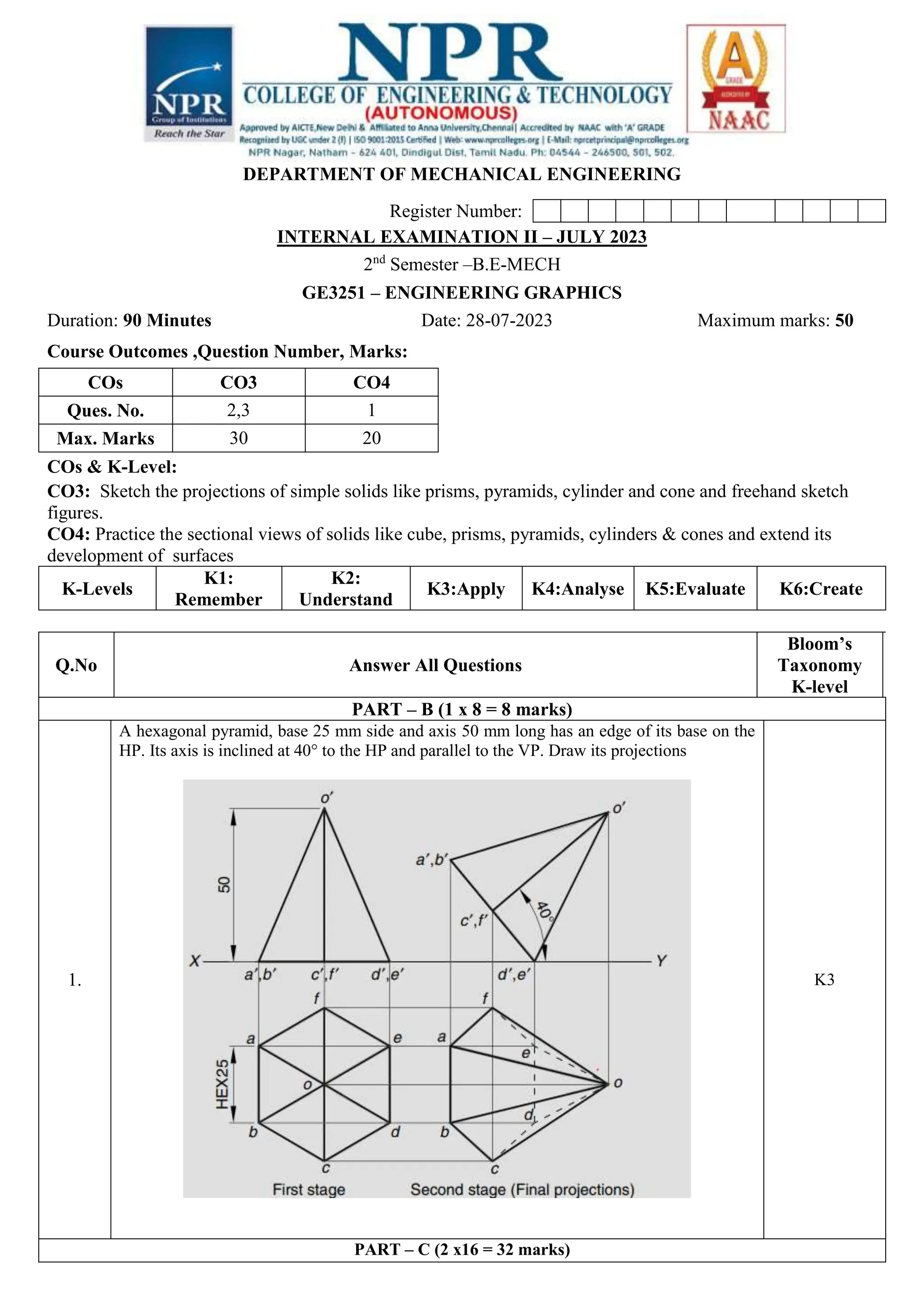MECH -EG SET 1 ANSWER KEY NPRCET COLLEG | PDF