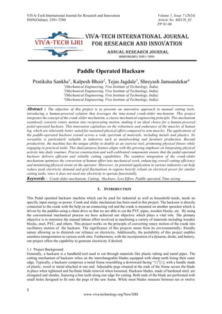 Development Paddle Operated Hacksaw Machine | PDF