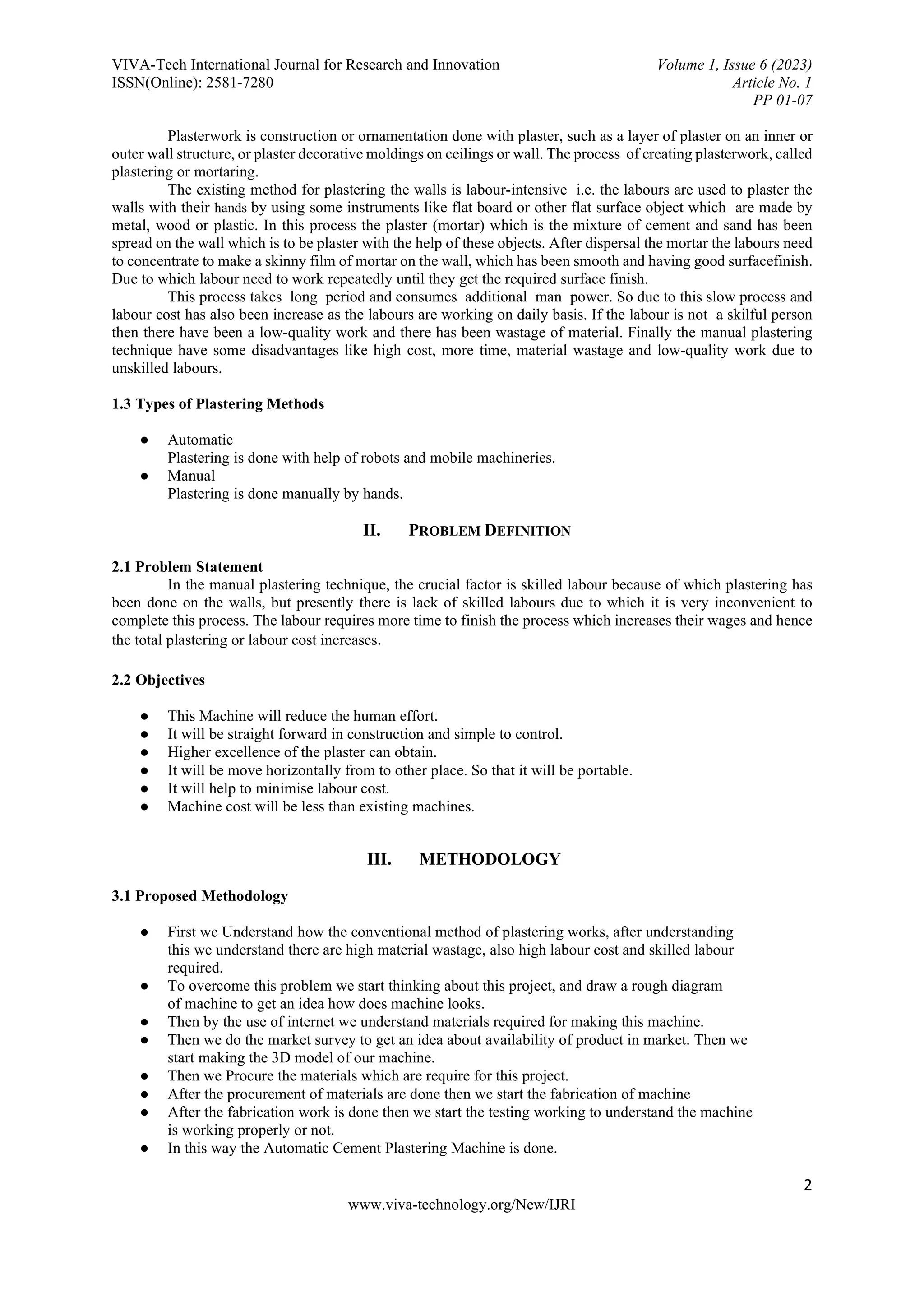 DESIGN AND FABRICATION OF AUTOMATIC CEMENT PLASTERING MACHINE | PDF