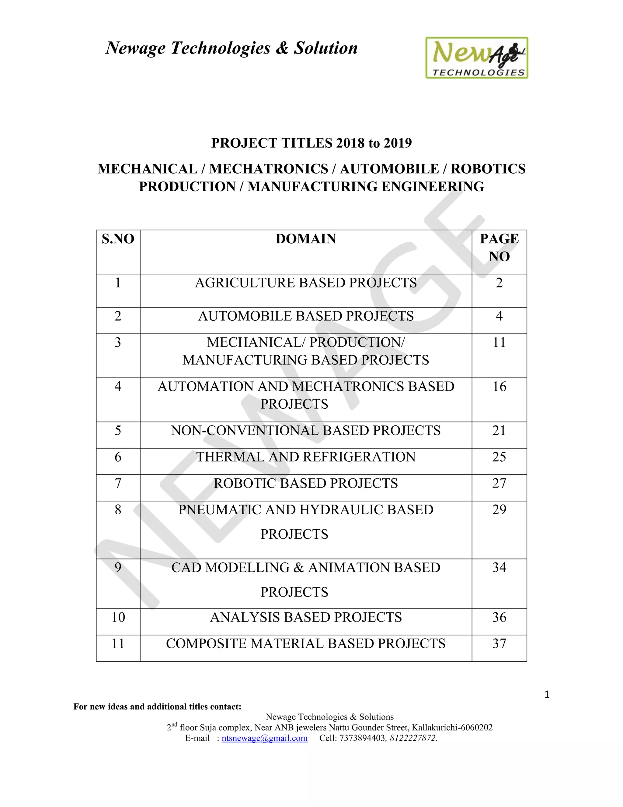 mechanical project title-diploma and engineering 2018-2019 | PDF