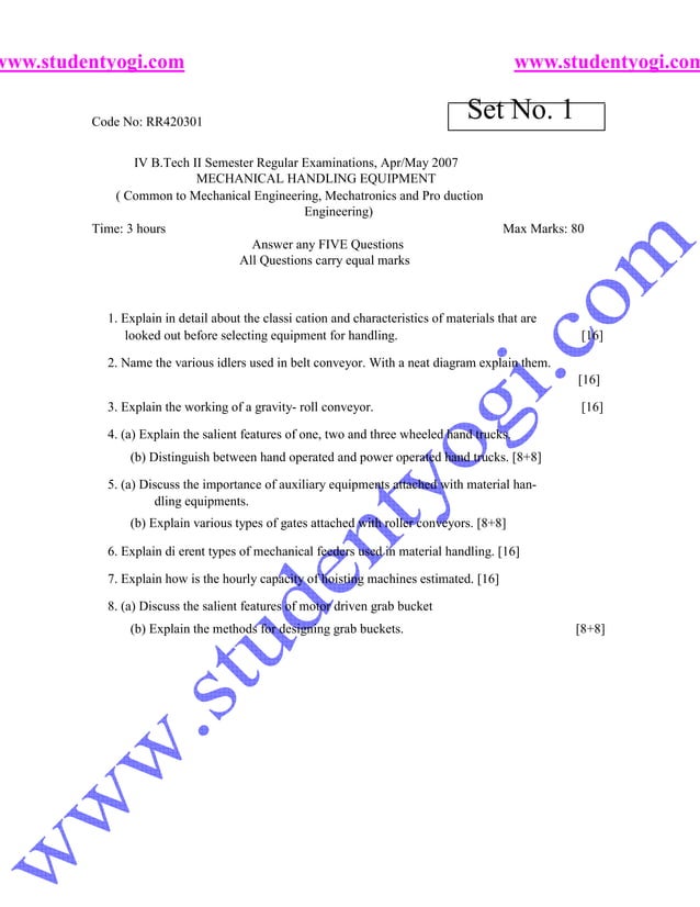 M E C H A N I C A L H A N D L I N G E Q U I P M E N T J N T U M O D E L ...