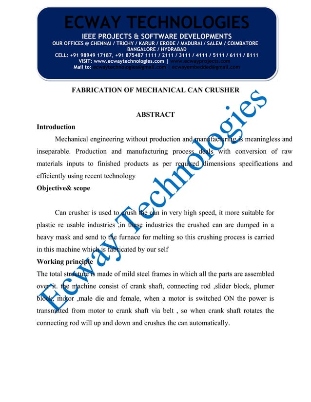 Mechanical can crusher | DOC | Business | Business and Finance