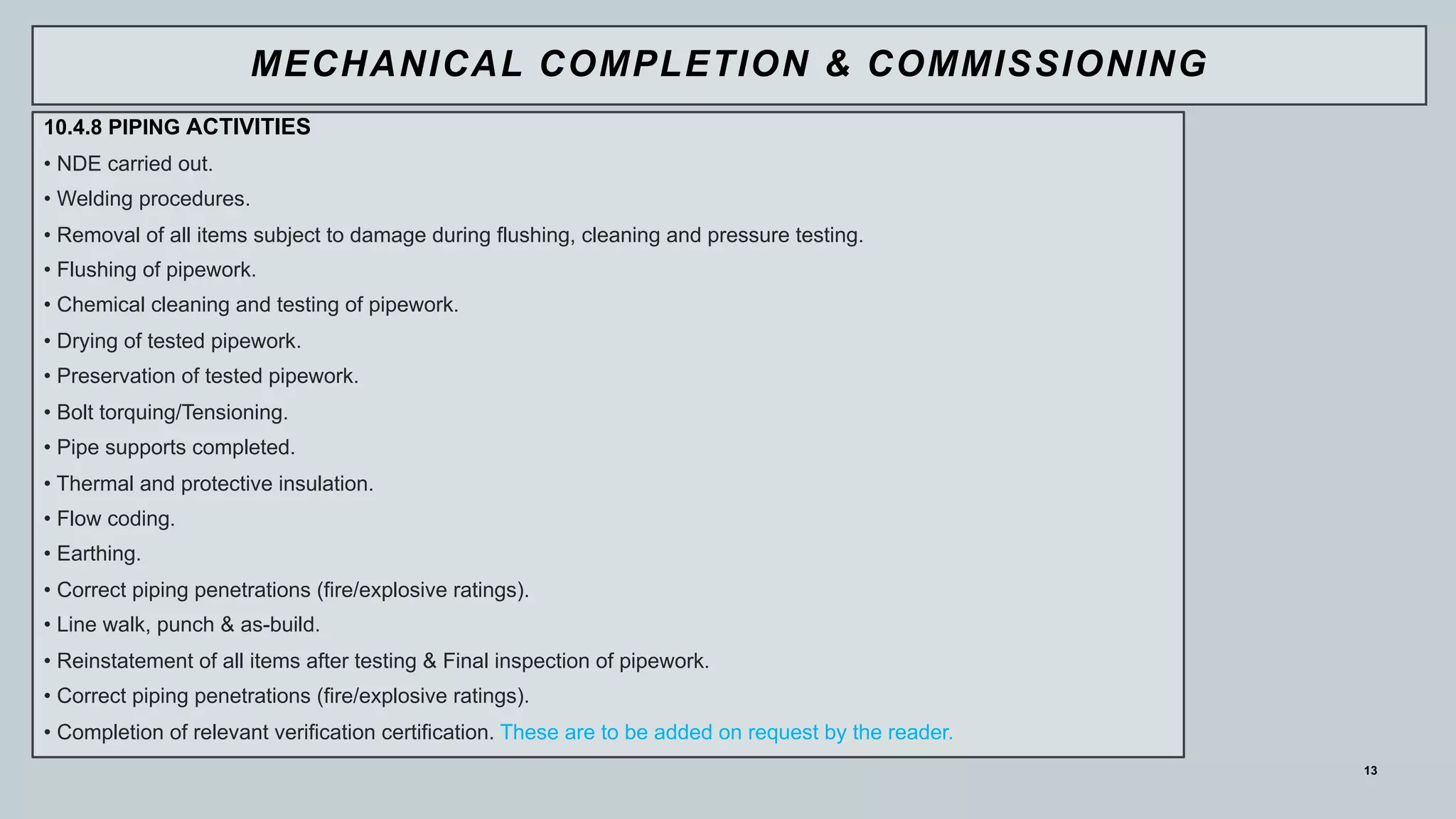 Mechanical completion | PDF