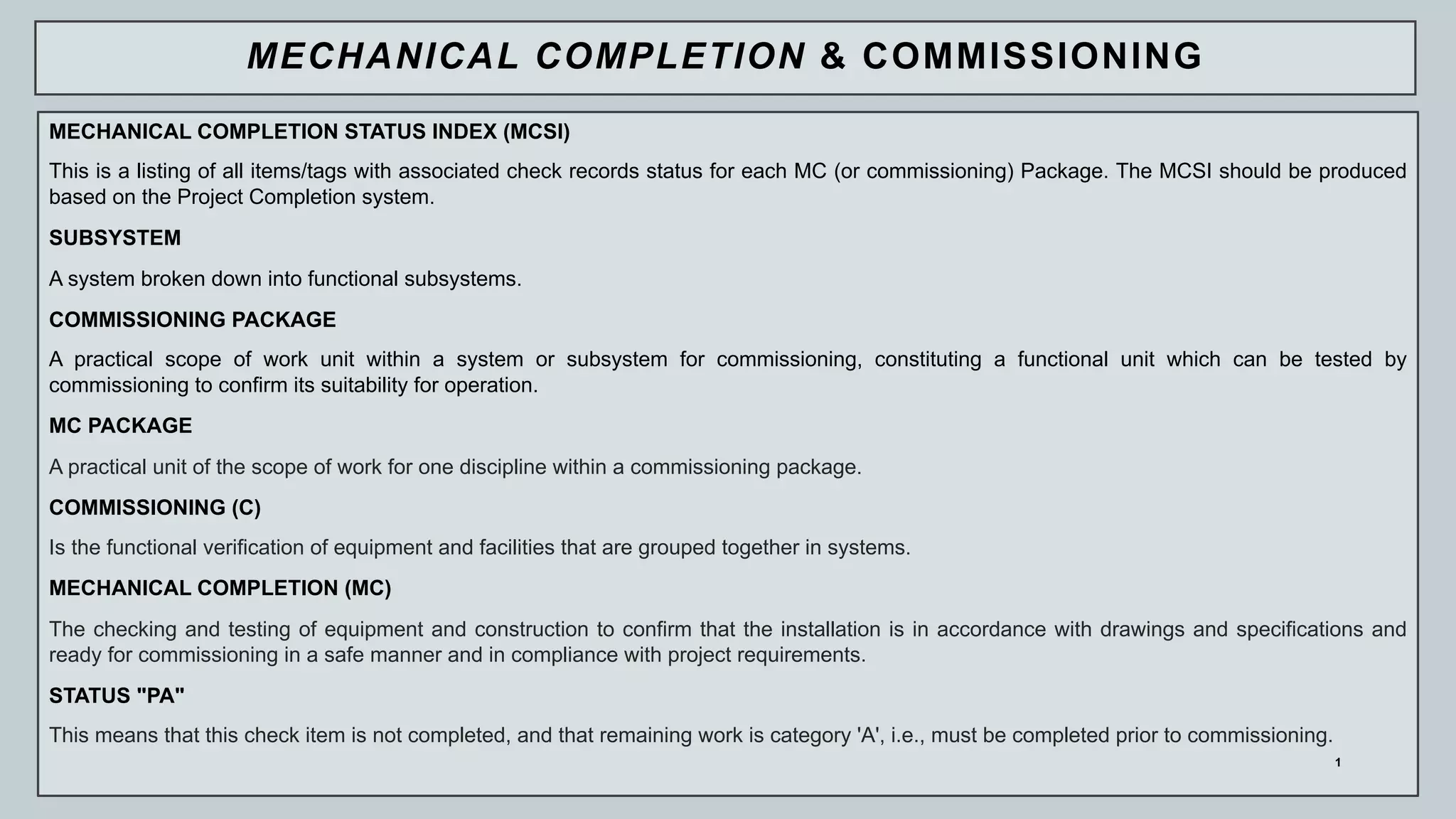 Mechanical completion | PDF