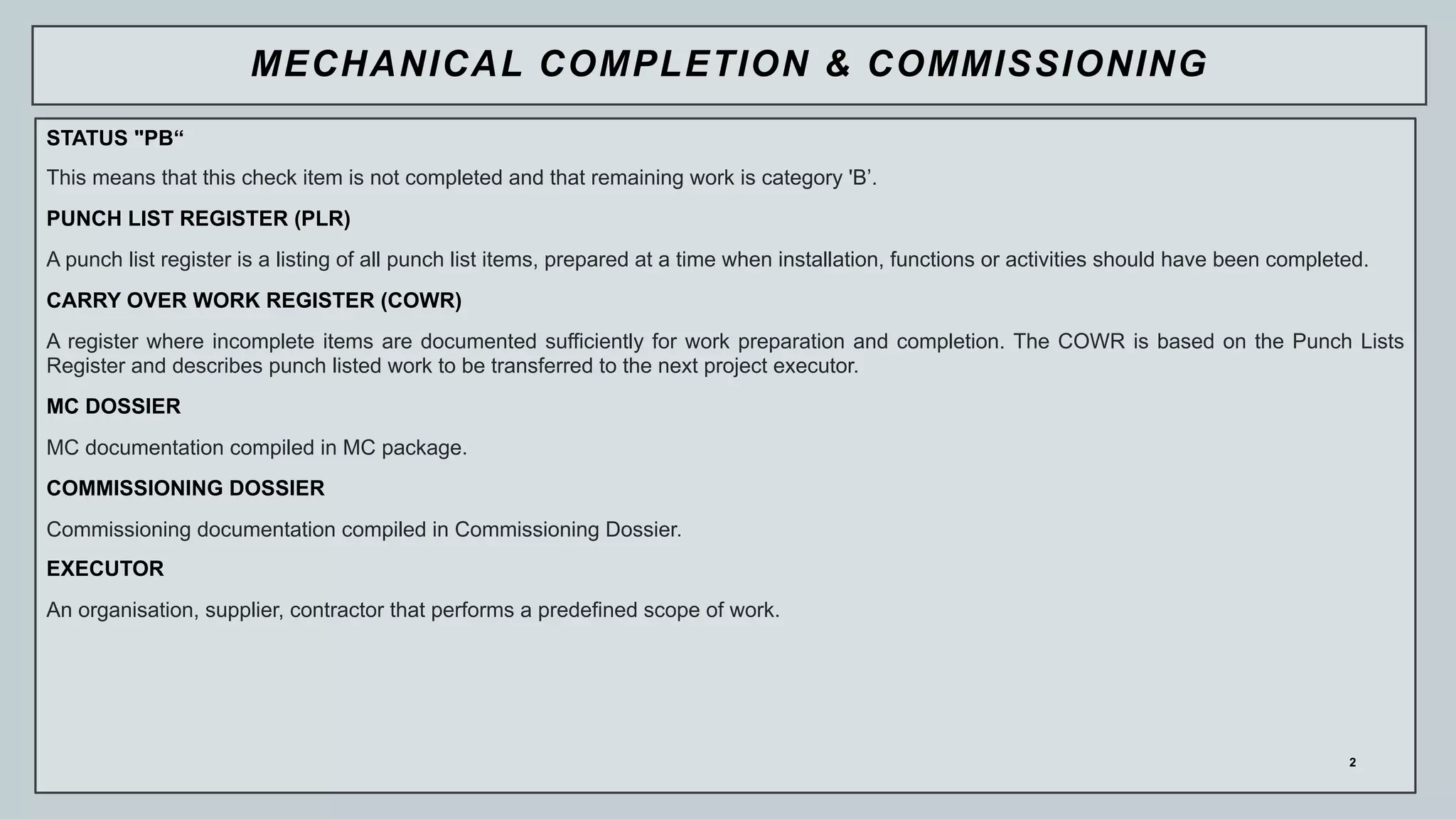 Mechanical completion | PDF
